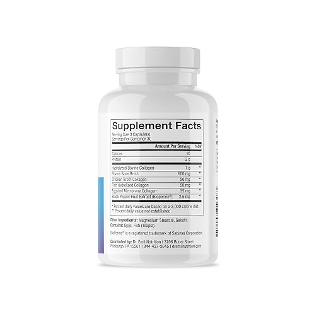 DR. EMIL NUTRITION Multi Collagen Pills - Collagen Supplements to Support Hair, Skin, Nails, & Joints - Hydrolyzed Collagen Supplements for Women with Types I, II, III, V & X - 90 Capsules