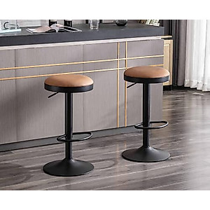 EALSON Modern Swivel Bar Stools Set of 2 Adjustable Counter Height Backless Barstools with Metal Base Leather Upholstered Round Bar Stool Chairs for Kitchen Island/Pub/Breakfast Bar, Brown