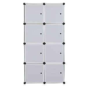 Trlec 20 Cube Organizer Stackable Plastic Cube Storage Shelves Design Multifunctional Modular Closet Cabinet with Hanging Rod White Doors and Black Panels