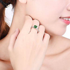 Merthus 7x7mm Square Shape Simulated Emerald 925 Sterling Silver Twist Rope Band Ring for Women Size 6