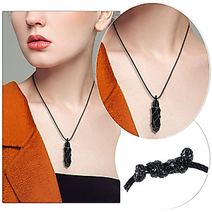 SUNYIK Hexagonal Crystal Point Pendant Necklace with Wax Rope Wrapped, Wrapped Stone Wand Necklace for Women Men, Obsidian
