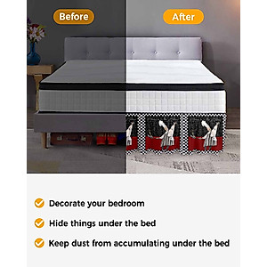 Retro Ches Bed Skirt King Size 16 Inch Drop, Adjustable & Elastic Wrap Around Bed Skirts Pleated Luxury Dust Ruffles for Twin Full Queen Cal King Base Bed, Black White Checkered Flowers Red