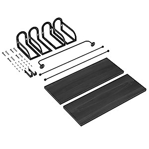 JIANGBAI 15.7inchX2 Wall Shelves for Bedroom , Floating Wall Shelves for Living Room Kitchen , Wall Mounted Rustic Wood Floating Shelves for Books, Small Shelf for Bathroom, Laundry Room (Black)