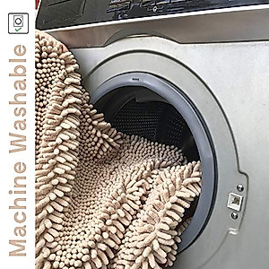 NJSBYL Pet Rugs Mats for Dog Cat Bathroom Door Rugs Shaggy Chenille Pet Area Rugs Petbed Ultra Soft Water Absorbent Machine Washable Dry (26 X 36 Inches, Khaki with Bone Print)