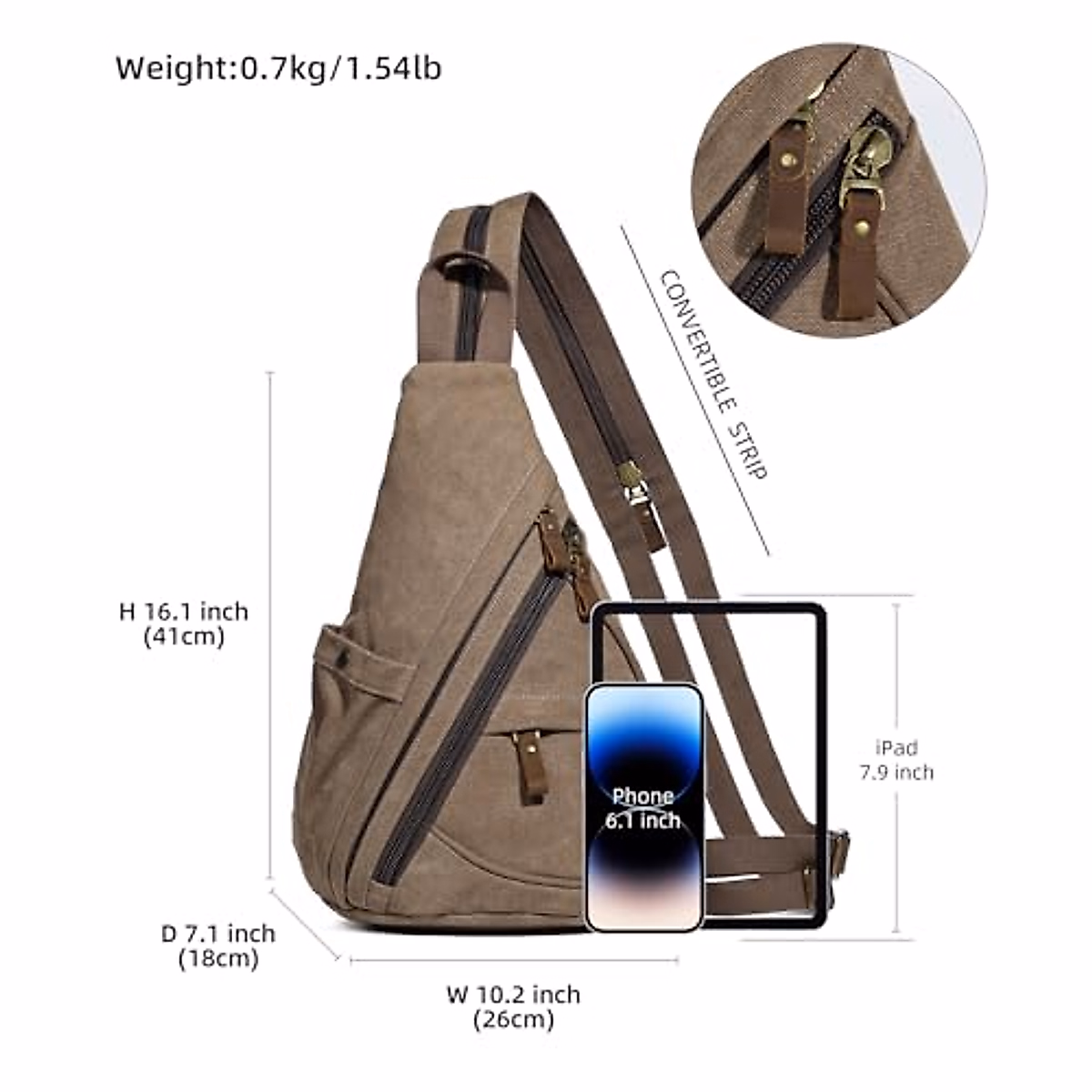 KL928 Canvas Sling Bag - Small Crossbody Backpack Shoulder Casual Daypack Rucksack for Men Women(Large Version)