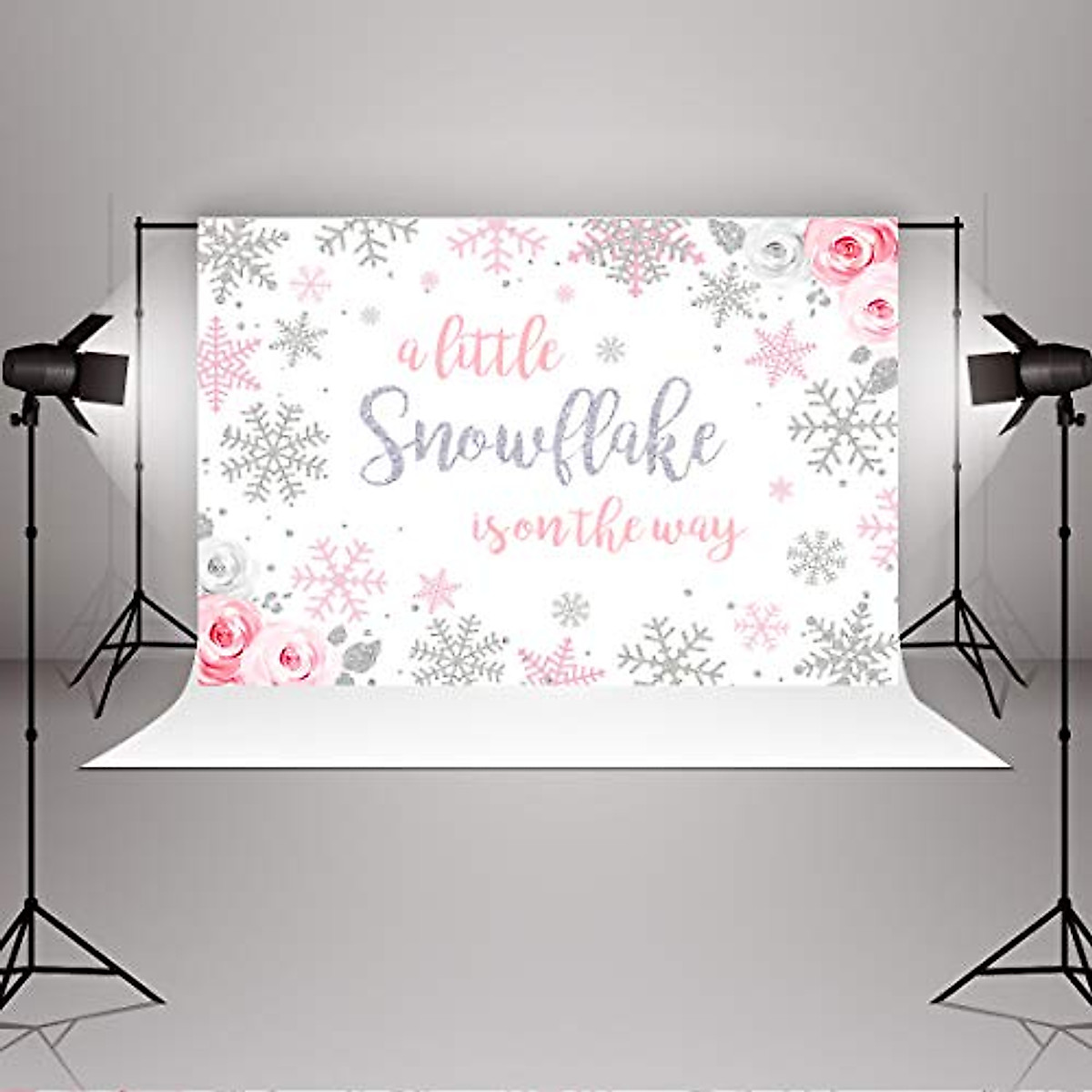 Aperturee 5x3ft Christmas Snowflake Photo Backdrop a Little Snowflake is on The Way Floral Photography Backgrounds Baby Shower Birthday Children Party Decoration Photo Booth Studio Props