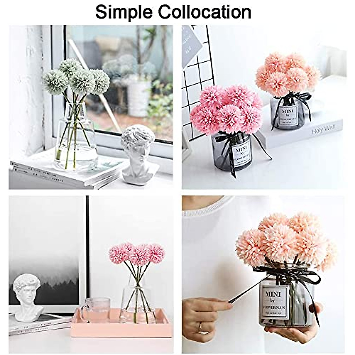 20Pcs Artificial Fake Flower Plants Silk Chrysanthemum Ball Hydrangea Arrangements Wedding Bouquets Decor Home Kitchen Garden Party Table Floral DIY (Light Pink&Dark Pink)