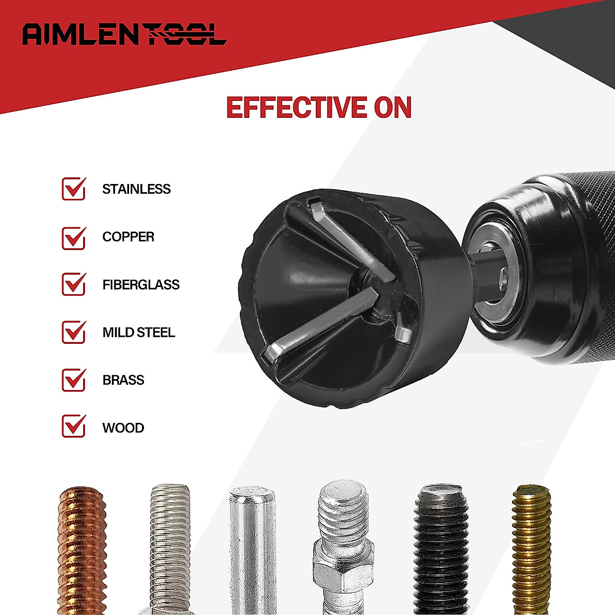 AIMLENTOOL Deburring External Chamfer Tool, YG8 Carbide Blade, Deburring Drill Bit, Remove Burr Tools with Quick Release Shank, Repair Tools for Damaged Bolts Fits for 1/8"- 3/4" (3mm-19mm)