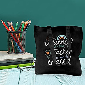 Ugiftcorner Teacher Bag Teacher Gifts for Women Men Thank You Gifts Christmas Graduation Birthday Valentines Day Gifts for Teacher Tote Bag Canvas Cotton Teacher Shoulder Bag with Pocket Black