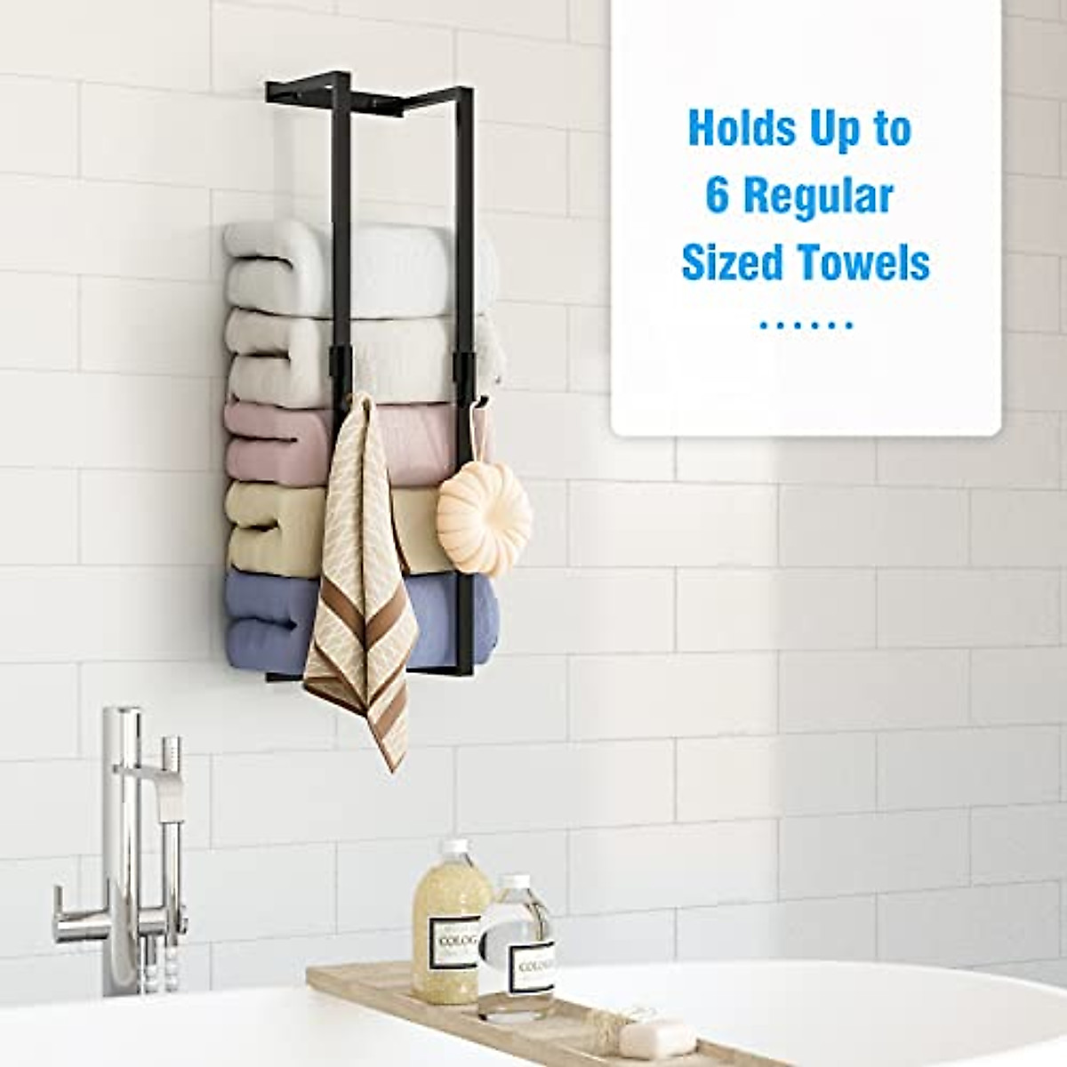 Towel Racks for Bathroom Wall Mounted with 2 Hooks, Stainless Steel Bath Towel Holder Bathroom Wall Towel Rack for Rolled Towels, Towel Storage for Small Bathroom, RV Camper, Garage