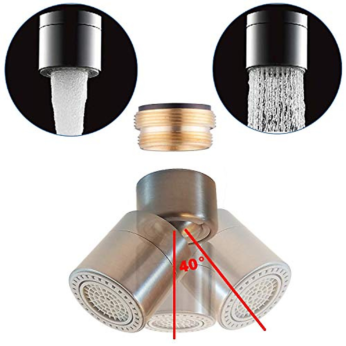 TOTOMO Kitchen Sink Faucet Aerator (Solid Brass) 2 Spray-mode (Shower&Bubble Stream) 360° Swivel Booster Sprayer adapter Water Saving Head attachment replacement - Brushed Nickel