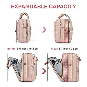 BAGSMART 17.3 Inch Laptop Bag, Large Expandable Briefcase for Women Business Office Travel Computer Bag Shoulder Bag Water Resistant Anti Theft Durable,Pink