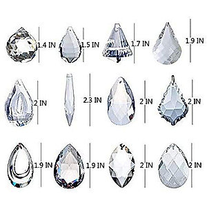 H&D Pack of 12 Clear Crystal Chandelier Lamp Lighting Drops Pendants Balls Prisms Hanging Glass Prisms Parts Suncatcher Home/House Decor