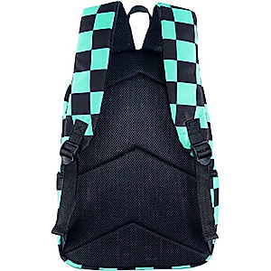 Roffatide Anime Demon Slayer Backpack Black Green Plaid School Bag Large Capacity Laptop Back Pack
