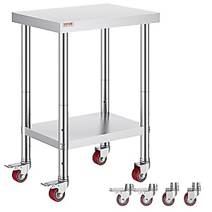 Mophorn 24x18x34 Inch Stainless Steel Work Table 3-Stage Adjustable Shelf with 4 Wheels Heavy Duty Commercial Food Prep Worktable with Brake for Kitchen Prep Work