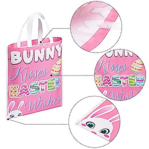 JOYIN 12 Pcs Easter Tote Bags, 17"x15" Canvas Creamed Tone Gift Kraft Treat Goodie Reusable Grocery Bags and Basket with Handles for Easter Egg Hunt Party Favors