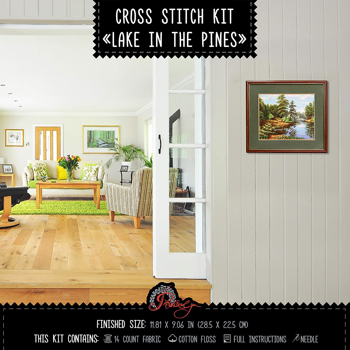 Povitrulya Lake Amid Pines - Counted Cross Stitch Kit with Forest Landscape Pattern