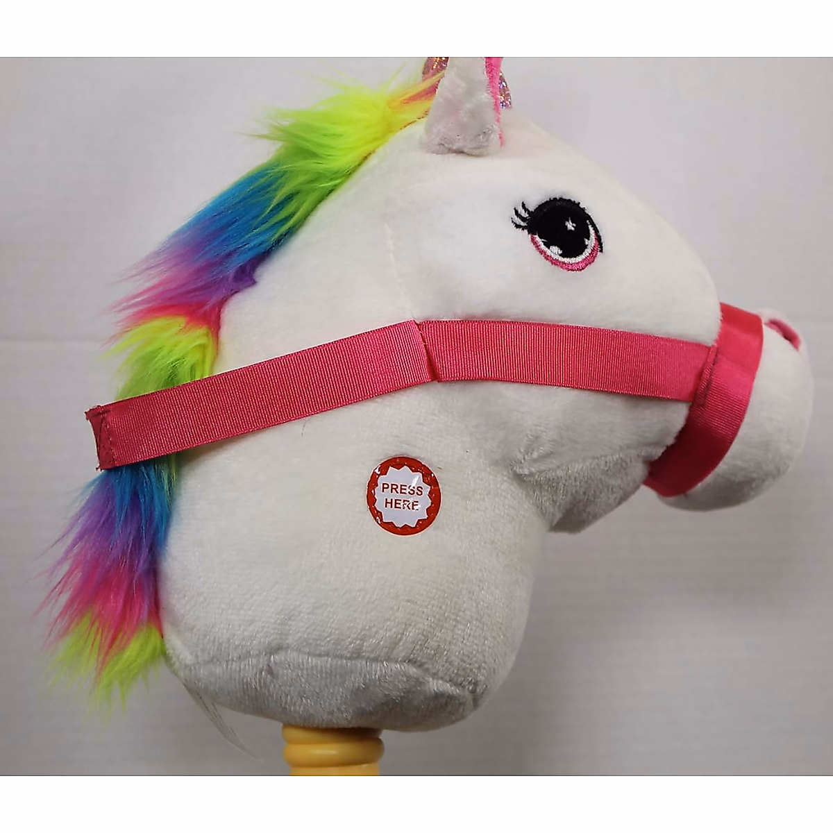 Ponyland: Music Stick Animal - White & Rainbow Unicorn - Music Button, Sturdy Two-Piece Stick W/ Colorful Soft Plush Animal Head, Toy Kids Ages 3+
