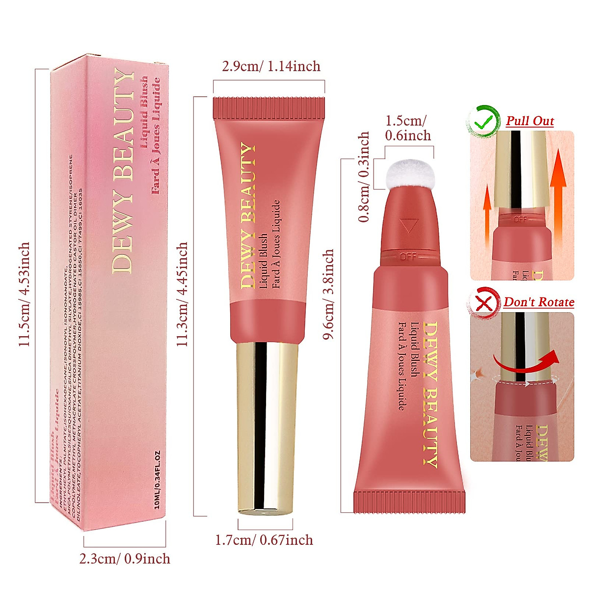 LSxia Liquid Blush Makeup Wand, Cream Liquid Blush with Cushion Applicator For Cheeks Tint, Natural-looking, Glow Dewy Finish, Weightless Blendable Liquid Blush Stick | #106 ELEGANT-Soft Pink