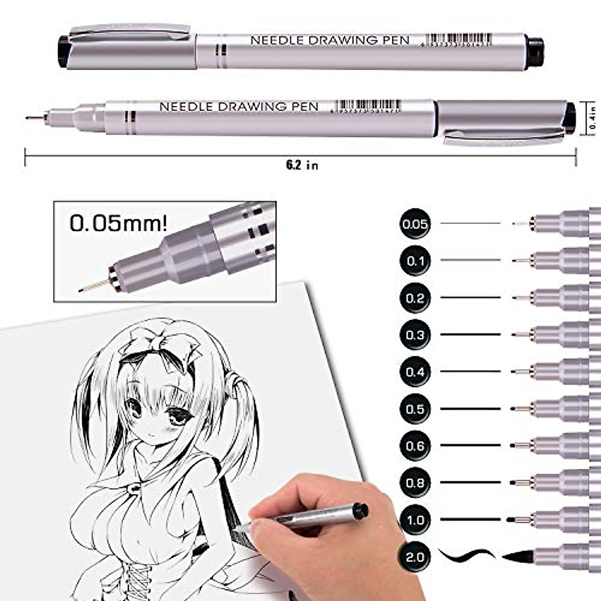 Fhyhej Black Precision Micro Line Pens,Ultra Fine Point Drawing Pen Set, Anti-Bleed Waterproof Archival Ink, Artist Illustration, Technical Drawing, Technical,Drawing,Office Writing,10/Set (Black)