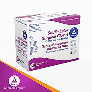 Dynarex Sterile Disposable Latex Surgical Gloves, Powder-Free and Sterile, Packaged in Pairs, Professional Medical and Healthcare Use, Veterinary Clinic, Bisque, Size 6.5, 1 Box of 50 Pairs of Gloves