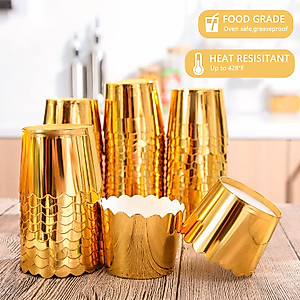 100 Pcs Foil Cupcake Liners Sturdy Muffin Baking Cups Cupcake Wrappers for Christmas Wedding Birthday Party Decoration, 1.93 x 1.8 Inch (Gold)