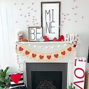 Uniwish Red Heart Banner Valentine’s Day Decorations Rustic Wedding Engagement Photo Props Love Garland Hearts Hanging Ornament Valentines Home Decor