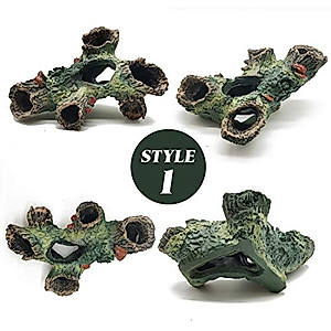 TIHOOD 3PCS Decaying Trunk Aquarium, Betta Fish Ornament, Freshwater Ornament - Resin Aquarium Decoration Log, Fish Tank Wood with Holes and Aquarium Caves