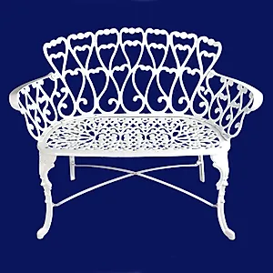 Westcharm White Cast Aluminum 2-Person Bench for Outdoor Garden Patio Yard Park Lawn with White Heart | Antique Victorian Dining Loveseat