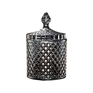 CLOVERHOME Colorful Home Decorative Jar  Qtips Holder Dispenser Glass Storage Container Bathroom Counter Vanity Organizer for Bath Salts/Swabs/Rounds Makeup Sponges Toothpick Jewelry(Black Silver,L)