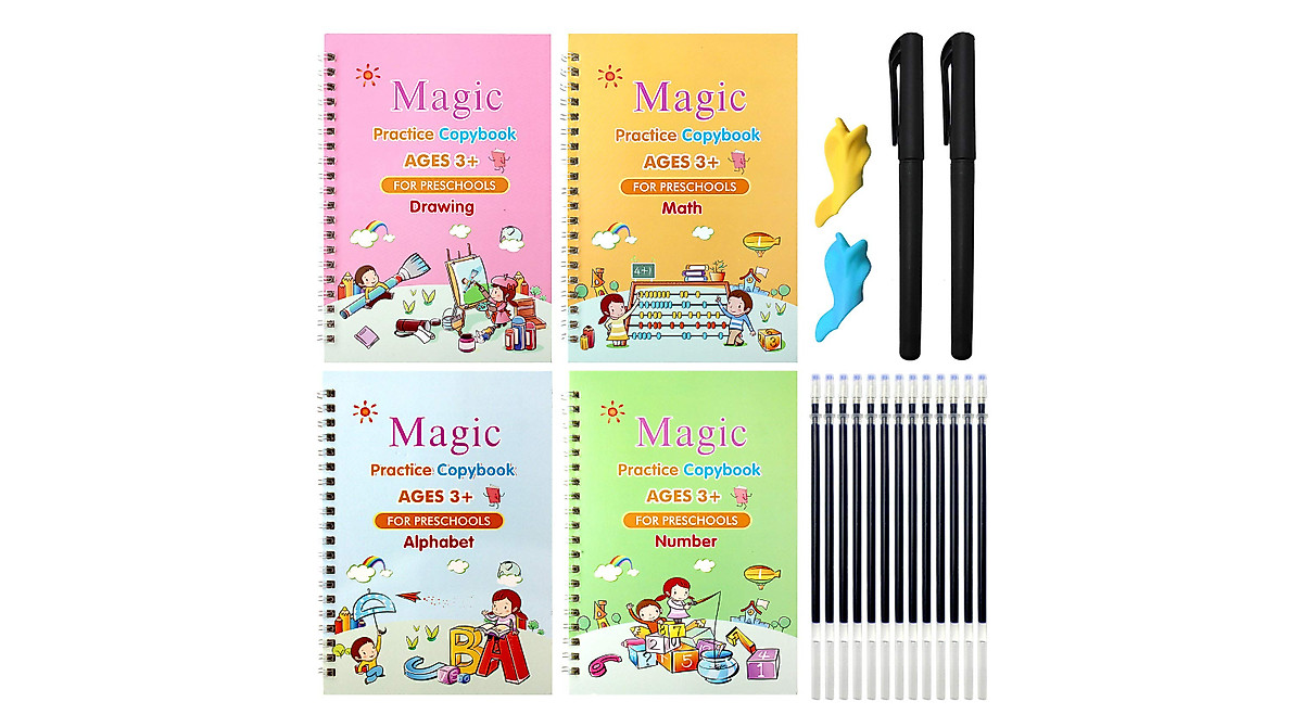 4 PCS Reusable Magic Practice Copybook for Kids - Handwriting & Numbers