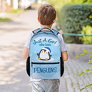 CUNEXTTIME Penguin Backpack for Girls Boys, 16 Inch Blue Backpacks for School, Cute Lightweight Durable Bookbag for Kids
