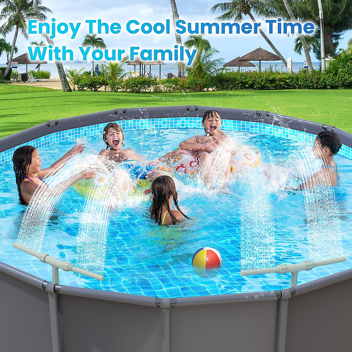 AquaJoyer Pool Fountain for Above and In-Ground Pools, Dual Spray Waterfall Sprinkler Fountain, Above Ground Pool Accessories, Adjustable Waterfall Cooling and Relaxation (Gray)