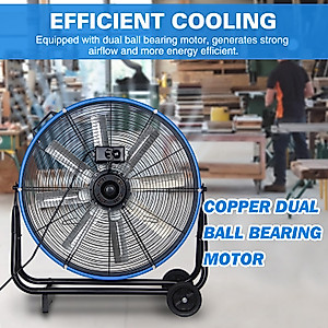 KEN BROWN 24 Inch High Velocity Floor Drum Fan Shop Fans Heavy Duty Blue, 9500 CFM 8 Blades, 3 Speeds, 360 Degree Tilt, Ideal For Industrial Fan, Commercial Fan, Shop Fan, Gym Fan, Garage Fan