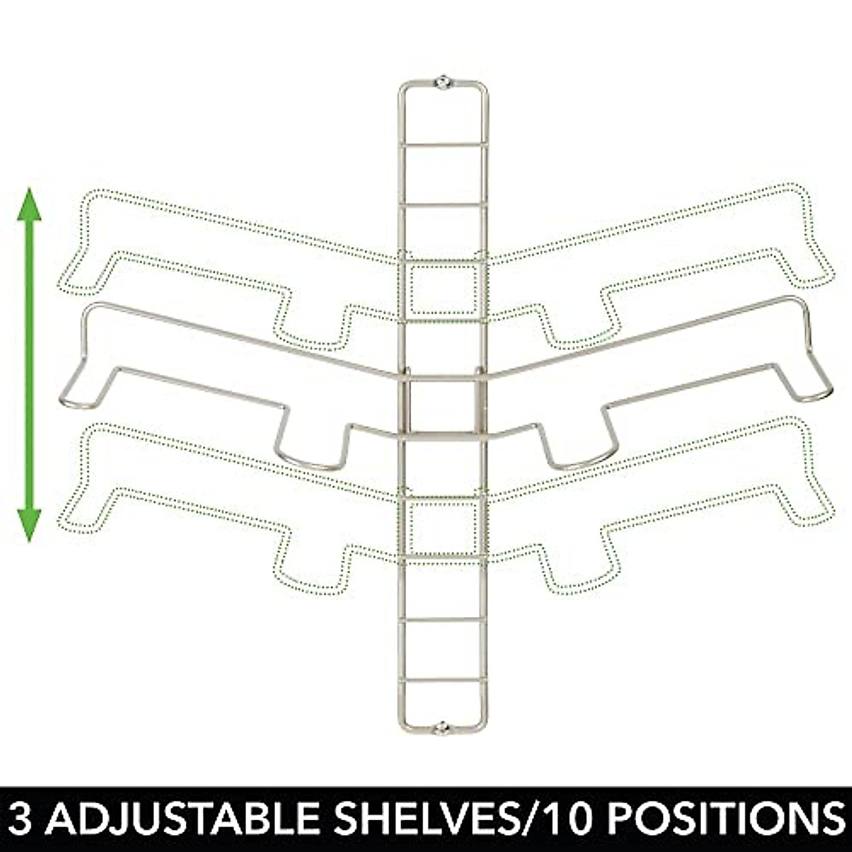 mDesign Modern Metal Shoe Organizer Display & Storage Shelf Rack - Adjustable Shelves Hang & Store Kicks, Running, Basketball, Trainers, Tennis Shoes - 3 Tier, Wall Mount - Holds 6 Shoes - Satin