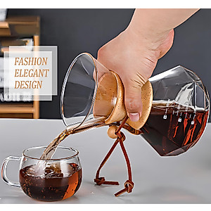 COFISUKI Pour Over Coffee Maker with Reusable Stainless Steel Drip Filter, Lead-Free Borosilicate Glass Coffee Carafe with Modern Wooden Collar for 1-2Cup, Diamond Clear (400ml/13.5oz)