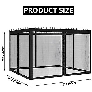 Dhyazqfit Mosquito Net for Outdoor Gazebo Canopy 4-Panel Canopy Screen Wall with Zipper for 10 x 10' Patio Gazebo and Tent (Mosquito Net Only) 10' x 10' Black