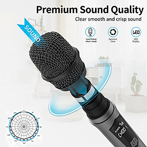 Aveek Wireless Microphones, Karaoke Dynamic Microphone for Speakers with Rechargeable Receiver(Work 6hs), for Singing, Party, Wedding, DJ, Speech (2 Packs)