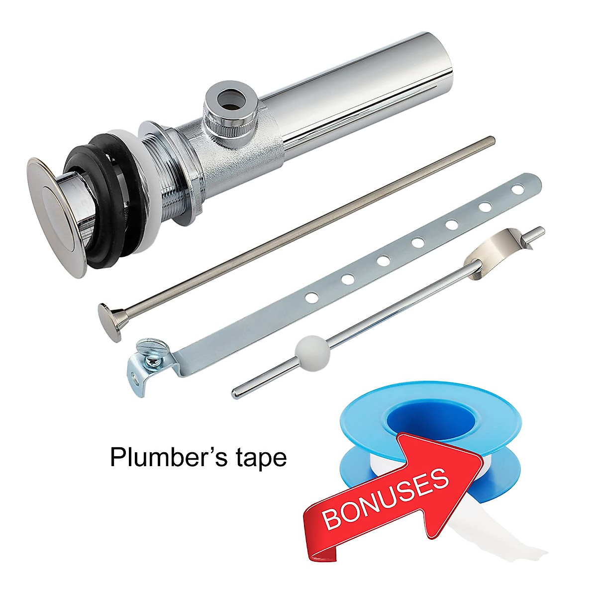 Artiwell Sink Pop-Up Drain Stopper Assembly with Lift Rod and Overflow, Solid Brass Lavatory Pop Up Drain Assembly for Bathroom Vanity Sink, All Brass Construction (Brushed Nickel)