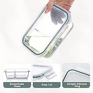 BAYZZ 10 Packs 30 oz Glass Meal Prep Containers 2 Compartment, Glass Food Storage Containers with Lids, Airtight Glass Lunch Bento Box, Freezer,Dishwasher and Microwave Safe