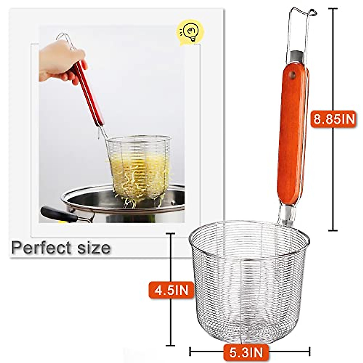Tenta Tenta Kitchen Stainless Steel Wire Mesh Spider Food Strainer Skimmer, 5.5-Inch, Basket