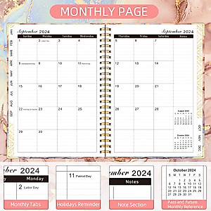 Knagsfa 2024 Monthly Planner, Jan 2024 - Dec 2024 Weekly Monthly Planner 6.5" x 8.5" with Page Tabs, Calendar Hardcover with Inner Pocket, Elastic Band, Twin-Wire Binding, Bookmark,Salmon Pink Marble