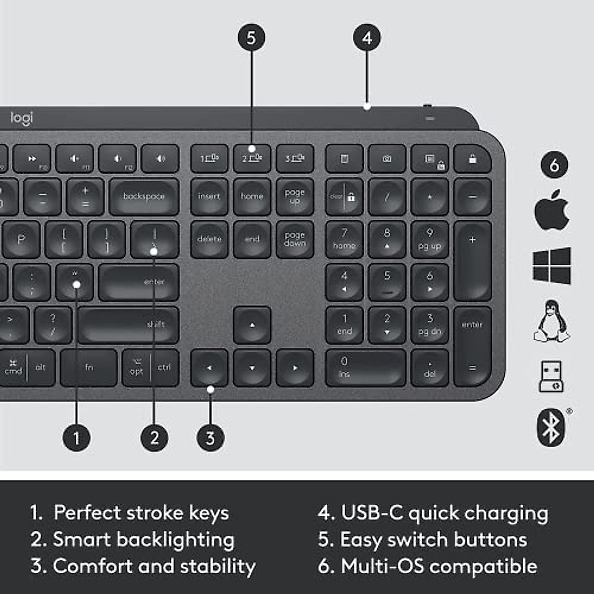 Logitech MX Keys Combo for Business | Gen 2, Full Size Wireless Keyboard and Wireless Mouse, with Keyboard Palm Rest, Bluetooth, Logi Bolt, Quiet Clicks, Windows/Mac/Chrome/Linux - Graphite