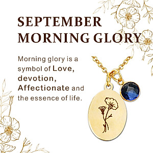 Birth Flower Necklaces for Women Trendy, 18K Gold Plated Dainty Birthstone Pendant Necklace Handmade Oval Coin Birthday Gifts for Women Girls Teens Birth Month Flower Jewelry