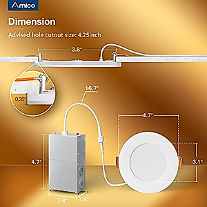 Amico 16 Pack 4 Inch 5CCT LED Recessed Ceiling Light with Night Light, 2700K/3000K/3500K/4000K/5000K Selectable Ultra-Thin Recessed Lighting, 10W=90W, 700LM, Dimmable Canless Wafer Downlight - ETL&FCC