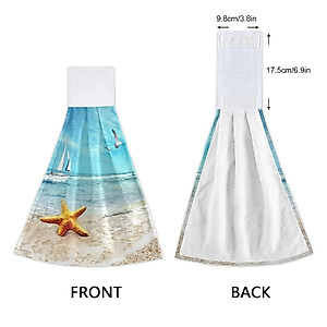 Kigai Sea Beach Starfish Kitchen Hanging Towels Set of 2, Absorbent Hand Tie Towels Tea Bar Dishcloths Dry Towels for Kitchen Bathroom Home Decor, 12 x 17 Inch