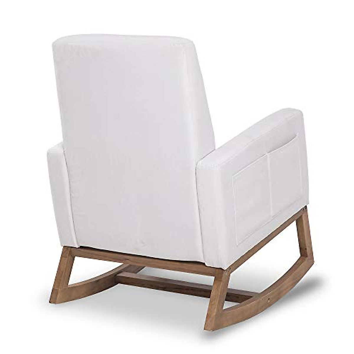 Paddie Rocking Chair Nursery, Fabric Rocking Armchair with Solid Wood Base/Side Pocket, Linen Fabric Upholstered Accent Chairs for Living Room (White)