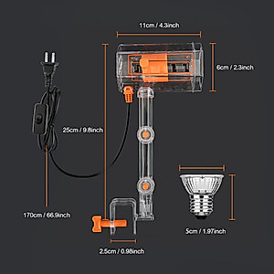 Clioran Reptile Heat UV Lamp, UVA UVB Turtle Basking Spot Light with Screw Clip, Adjustable 360° Rotatable Arms, Dimmable Habitat Heating Gecko Lamp, 25w Bulb for Bearded Dragon Tortoise Lizard Snake