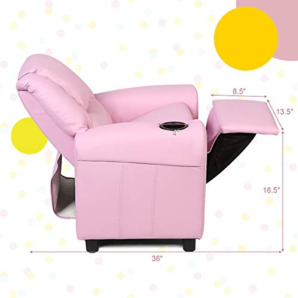 Costzon Kids Recliner Chair with Cup Holder, Toddler Furniture Children Armrest Sofa w/Headrest & Footrest for Girls Boys Baby Bedroom, Kids Room, PU Leather Kids Recliner Couch (Pink)