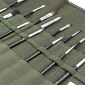 Pufguy Green Paint Brush Holder Roll up Pouch 22 Slots Paint Brush Holder Artist Paint Brush Roll up Bag Holder Canvas Pouch Case,16.54" L x 12.3" W